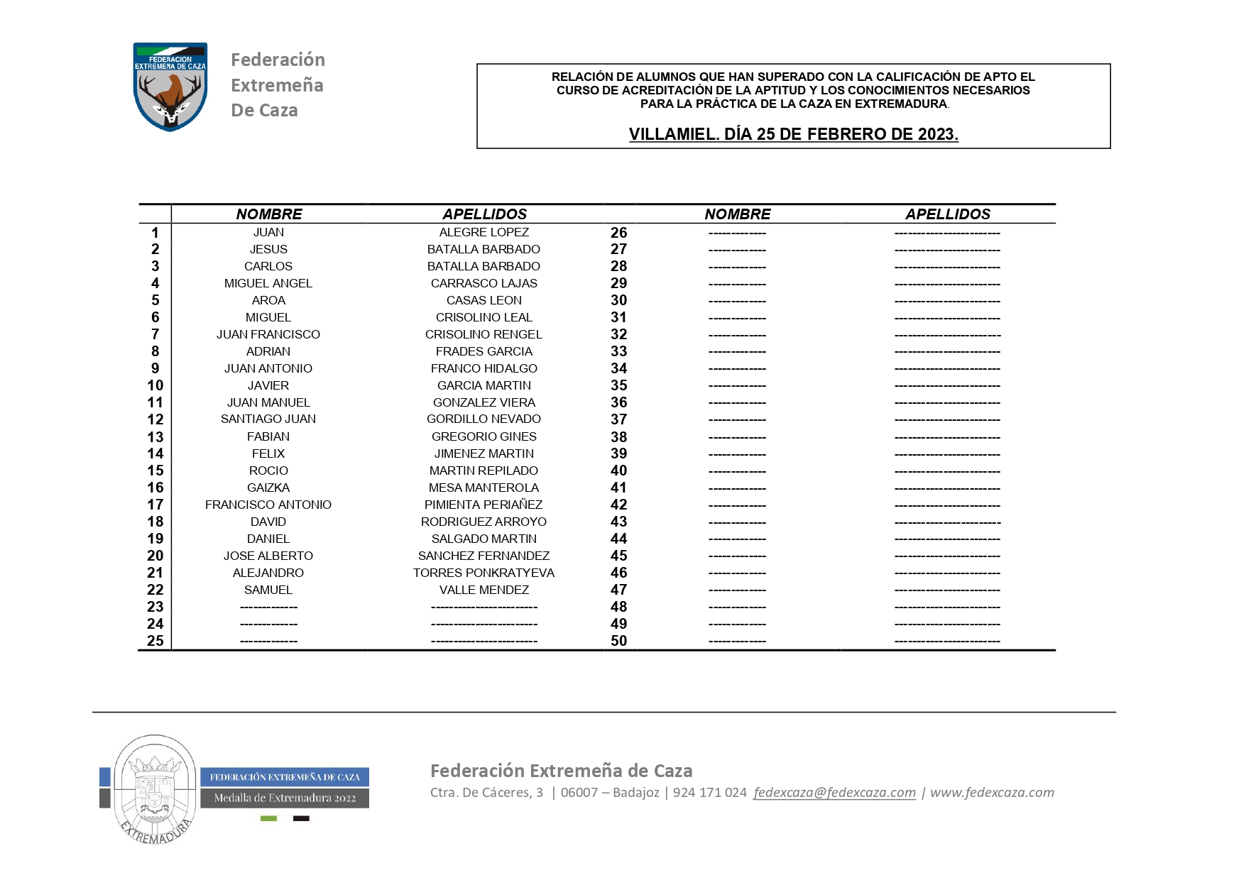 APTOS Villamiel Fedexcaza APTOS Villamiel Fedexcaza